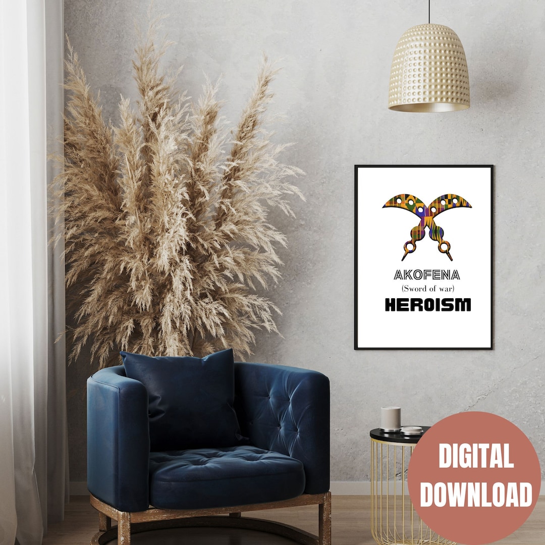 AKOFENA sword of War Adinkra Symbol With Kente Wall Art Decor ...