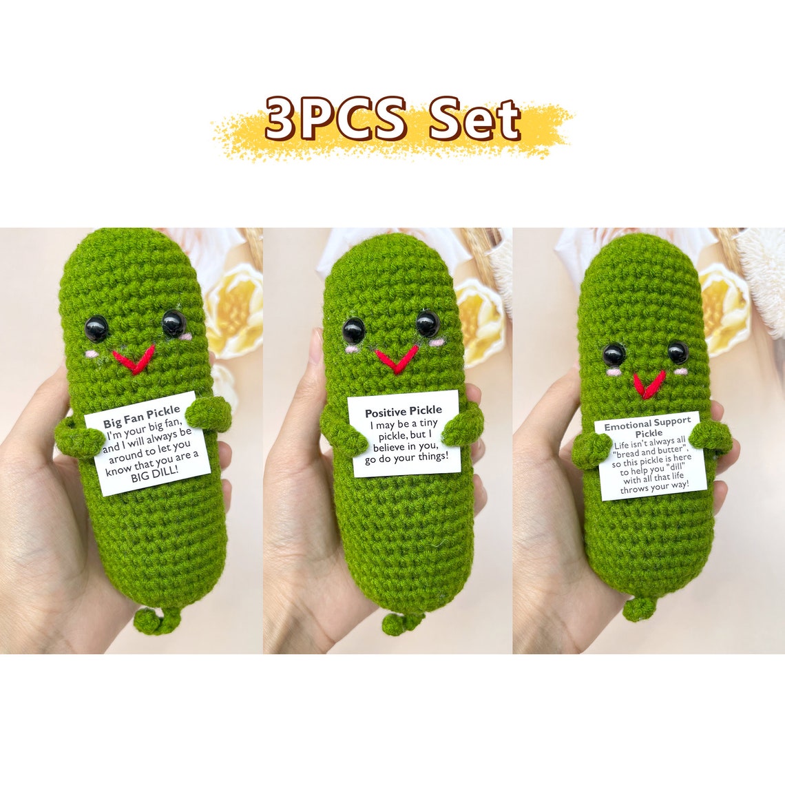 Crochet Emotional Support Pickle: Handmade Positive Plush, Graduation ...