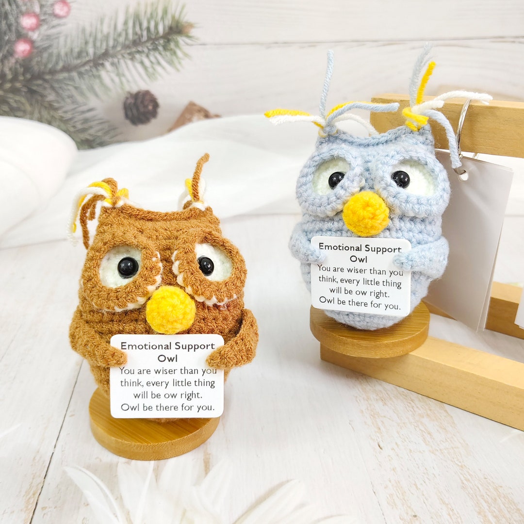 Crochet Emotional Support Owl: Handmade Plush Desk Accessory ...