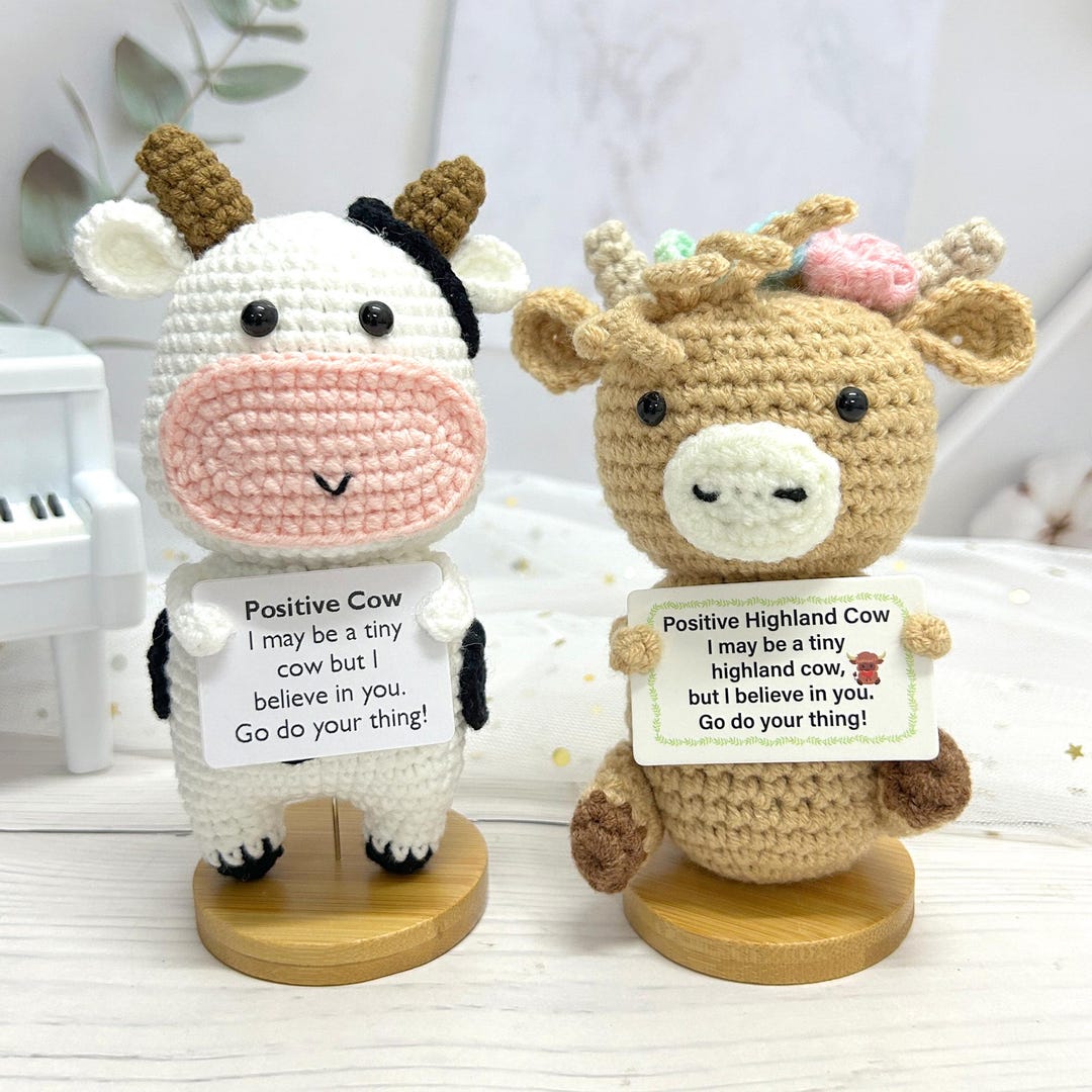 Cute Crochet Highland Cow,positive Cow,desk Decorations,handmade ...
