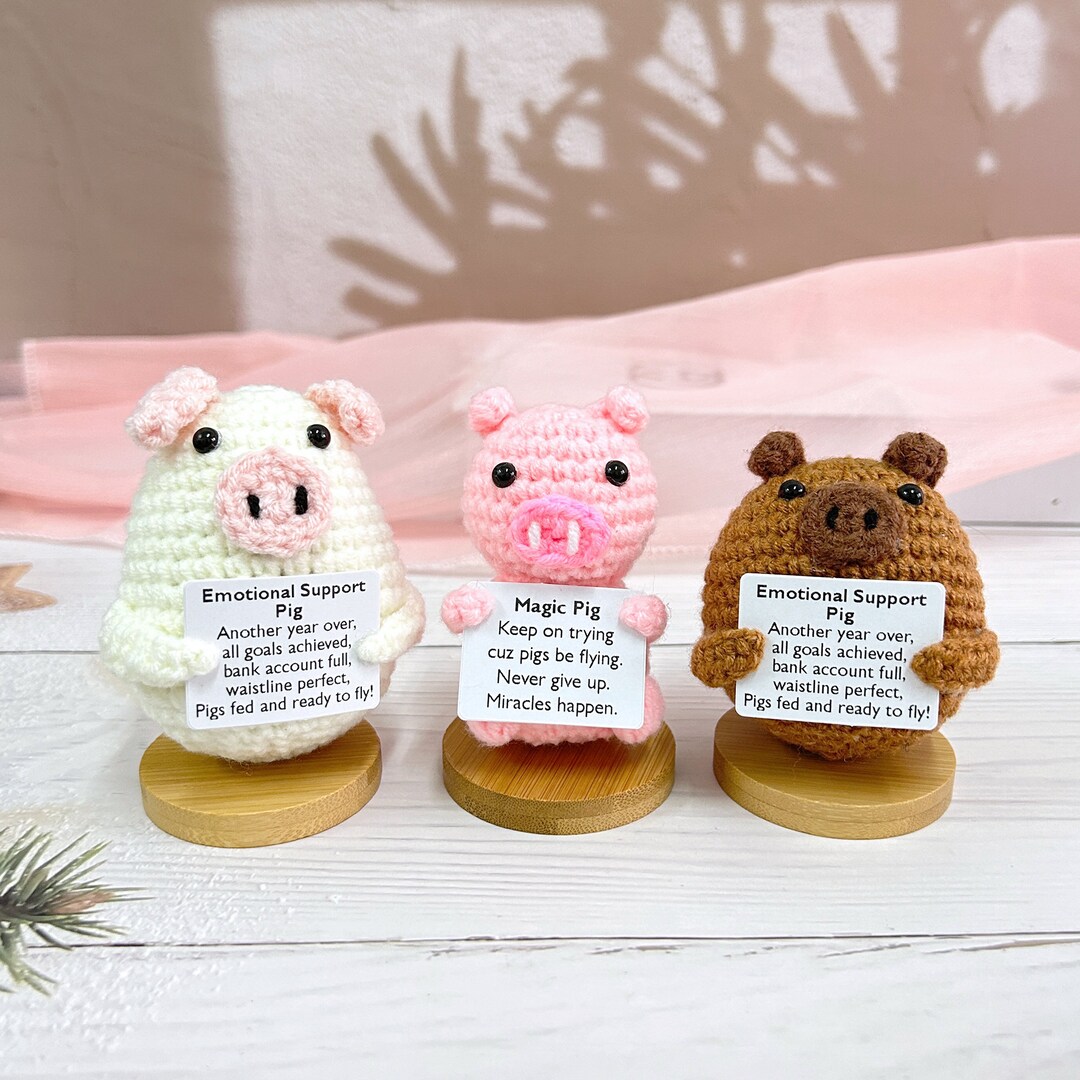 Crochet Animals Emotional Support Pig and Magic Pig, Desk Ornaments ...