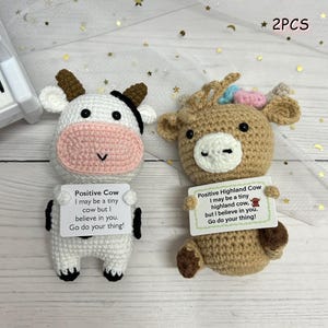 Cute Crochet Highland Cow,positive Cow,desk Decorations,handmade ...