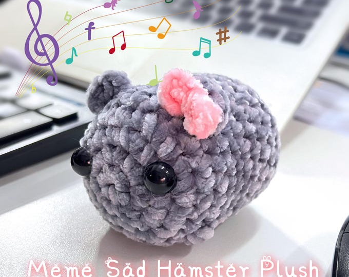 Sad Hamster Crochet Plush | Meme Gray Hamster With Pink Bow Crochet ...