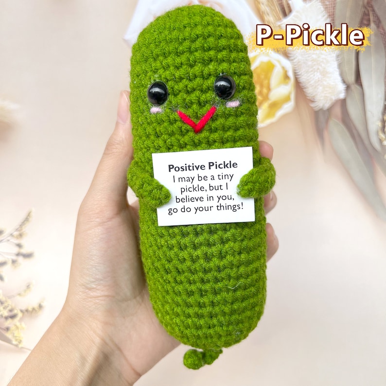Crochet Emotional Support Pickle: Handmade Positive Plush, Graduation ...