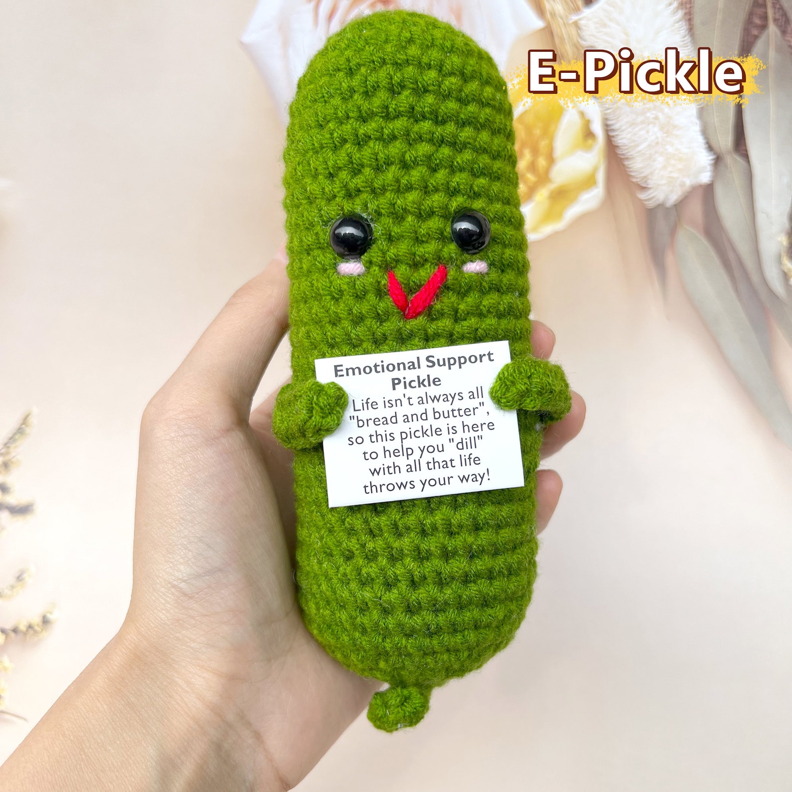 Crochet Emotional Support Pickle: Handmade Positive Plush, Graduation ...