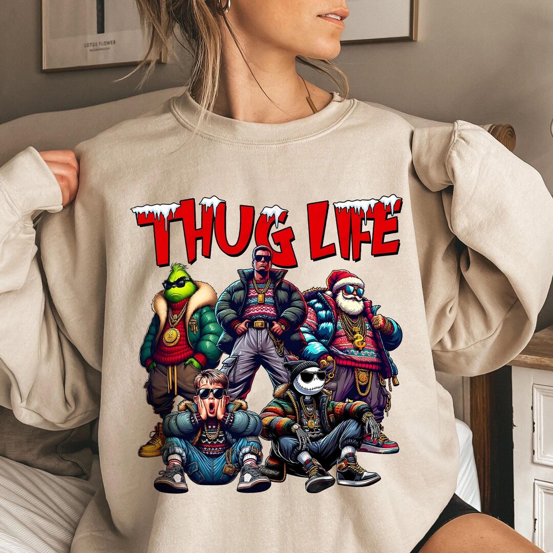 Thug Life Christmas Movie Characters Santa Claus Friends T-shirt ...