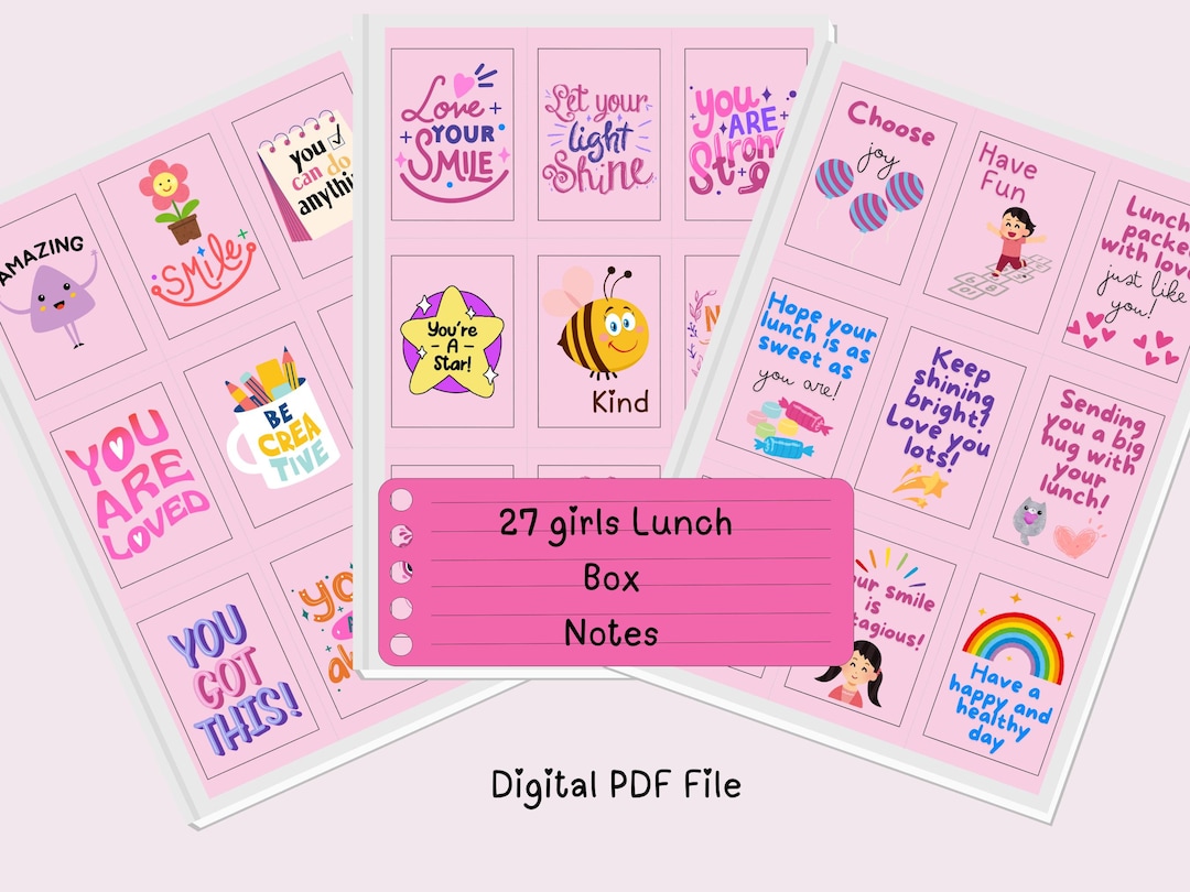 Printable Girls Lunch Box Notes - Digital PDF | Cute & Inspirational ...