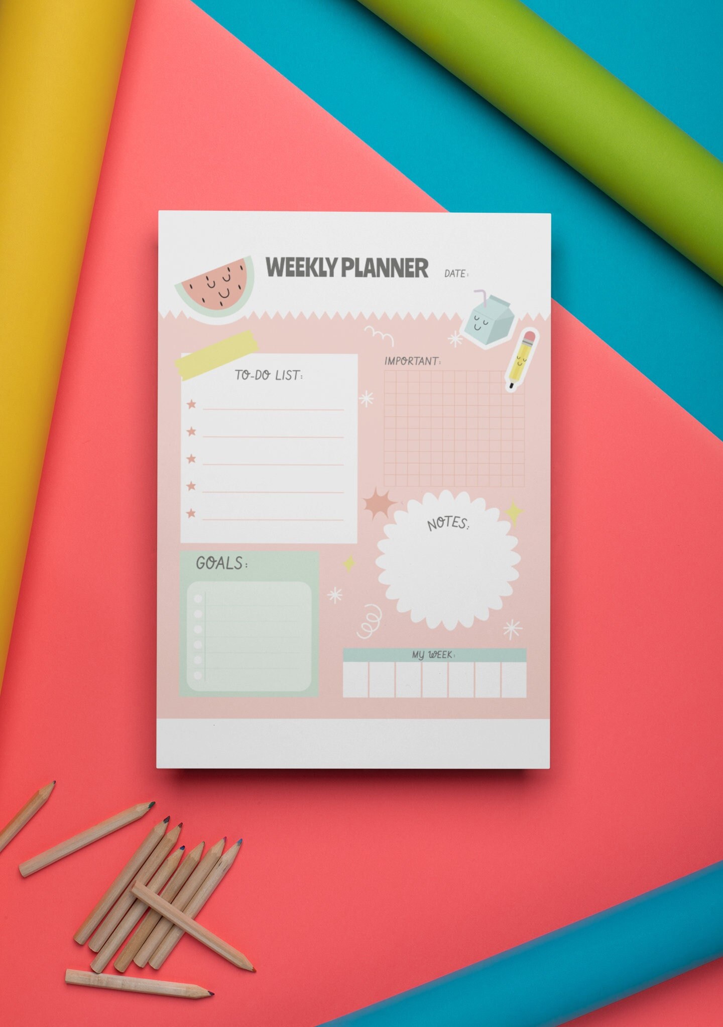 Weekly Planner Pdf Printable Cute Colorful Weekly Planner Pdf Etsy
