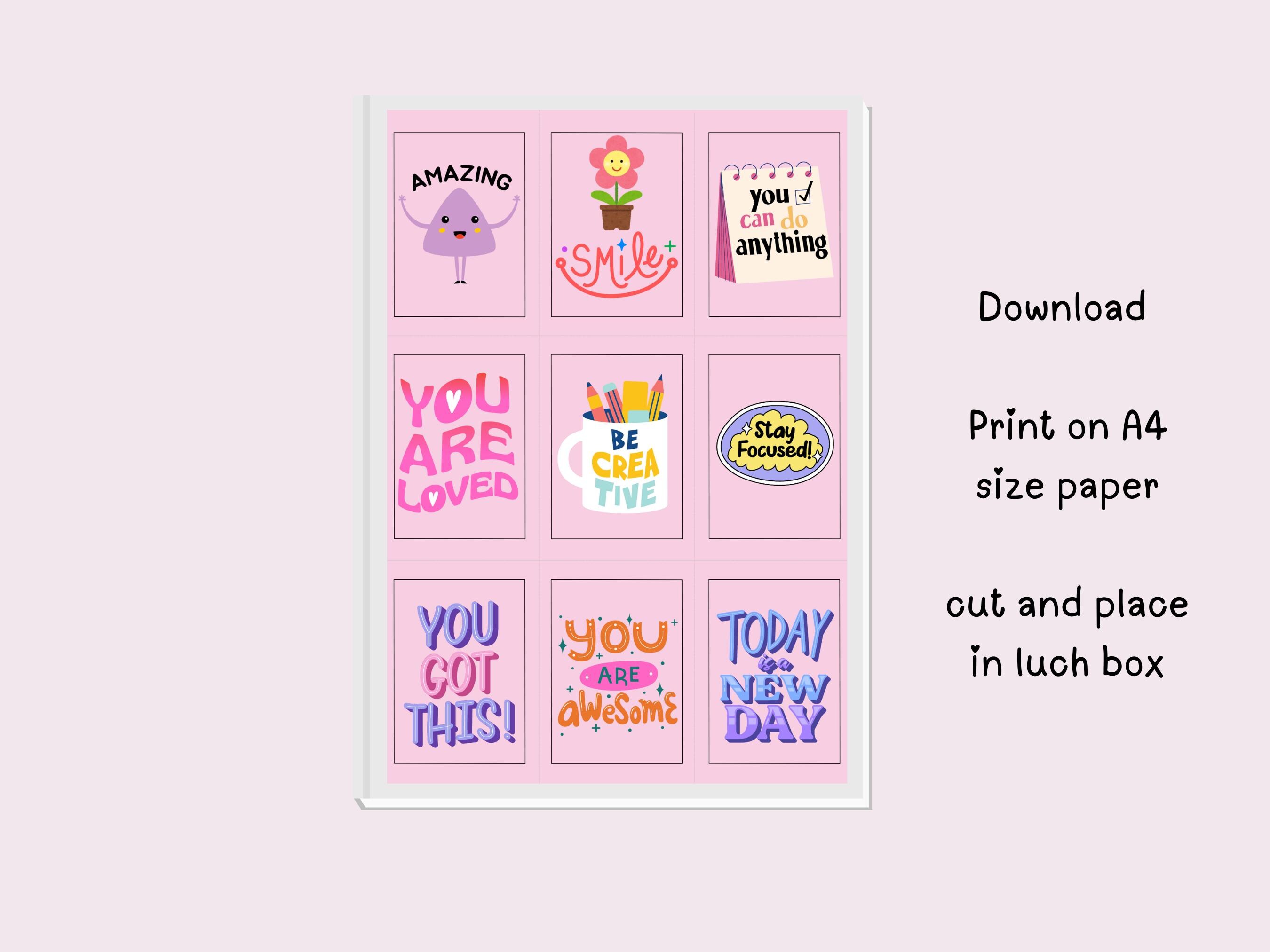 Printable Girls Lunch Box Notes Digital PDF Cute & Inspirational School ...