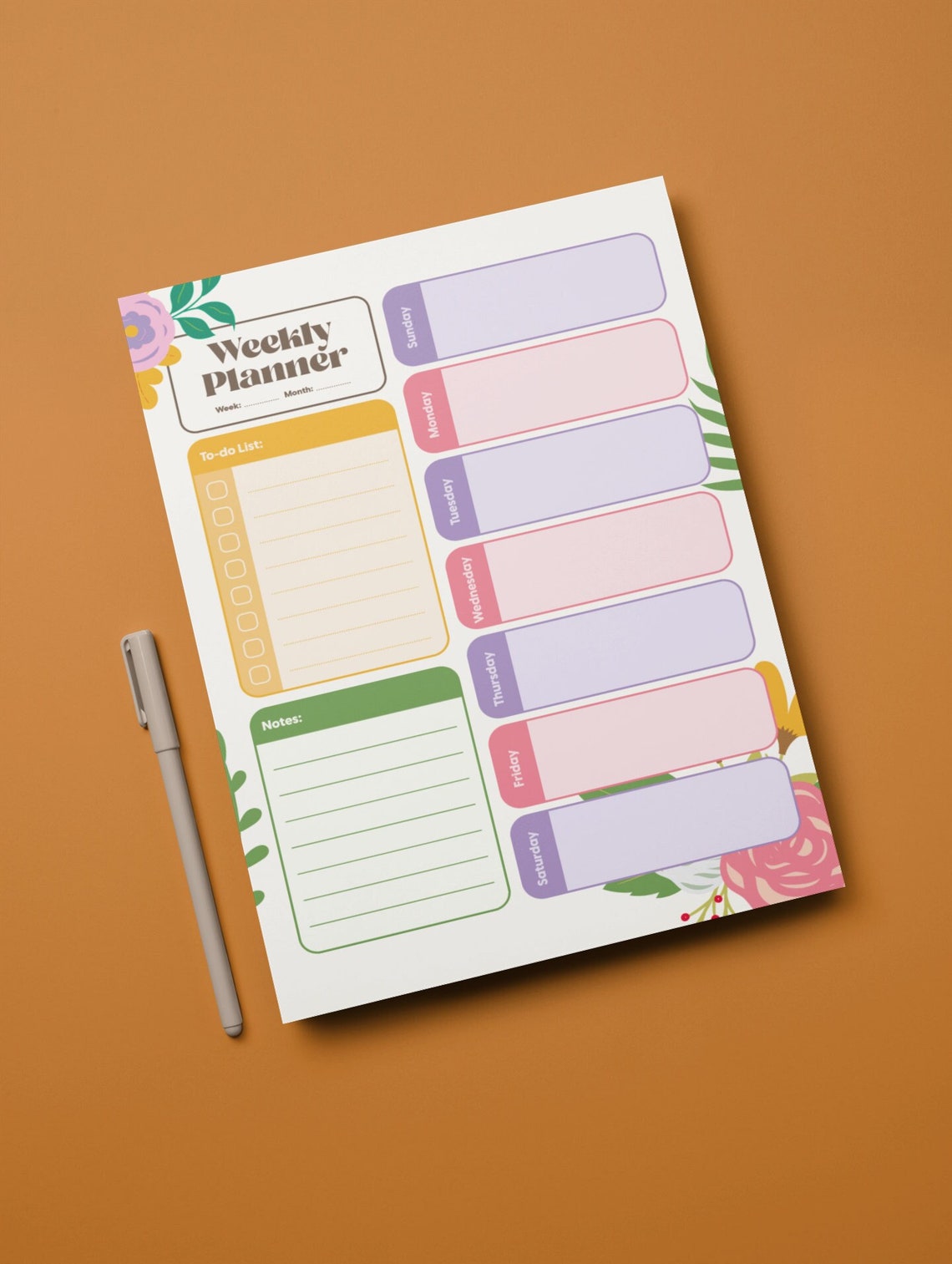 Colorful Daily Planner PDF Printable. Floral PDF Printable - Etsy