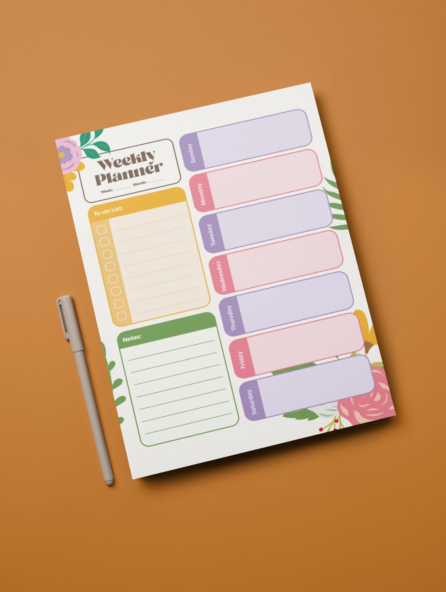 Colorful Daily Planner PDF Printable. Floral PDF Printable - Etsy
