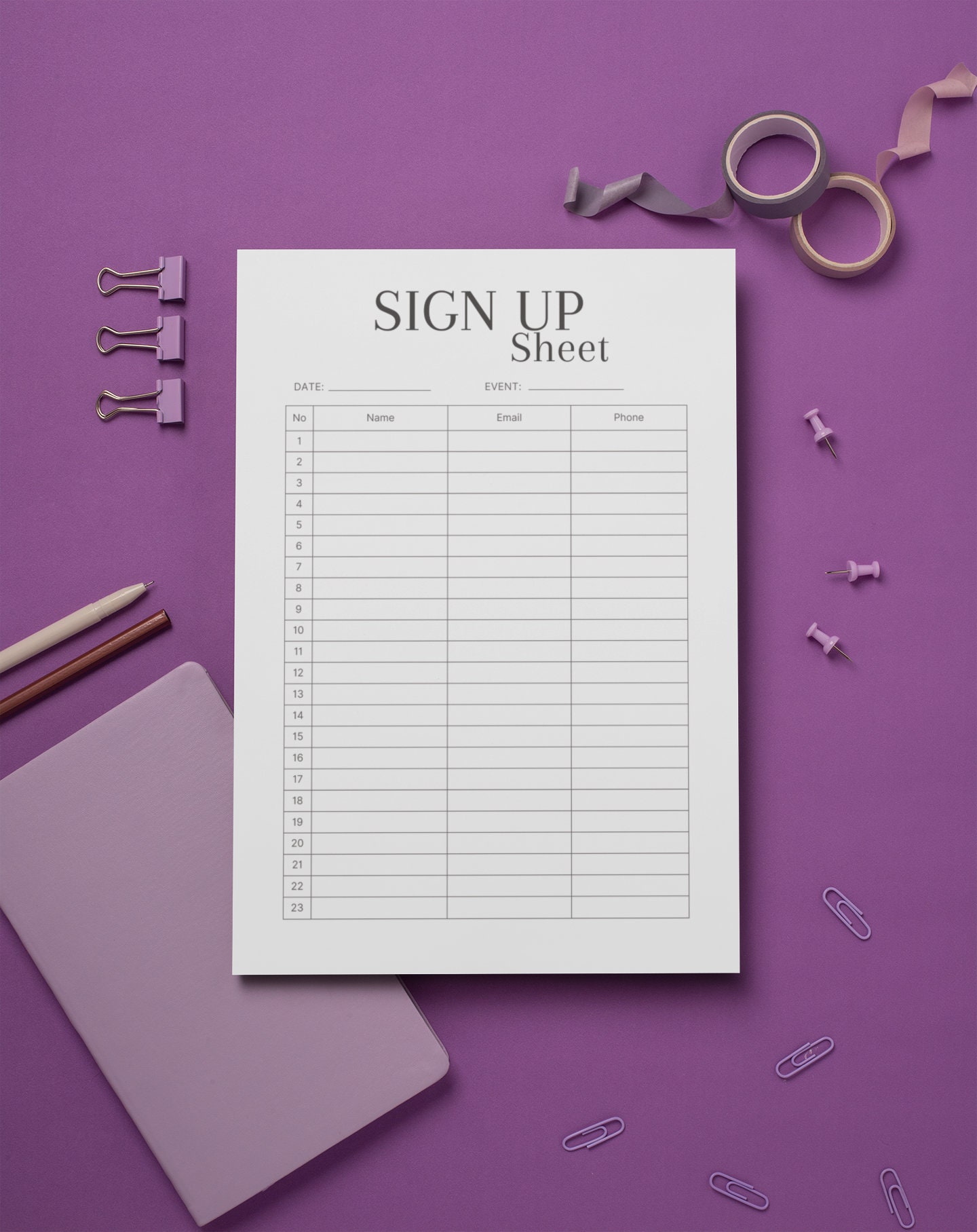 Sign up Sheet Fillable Digital PDF Event Sign up Sheets A4 / US Letter ...