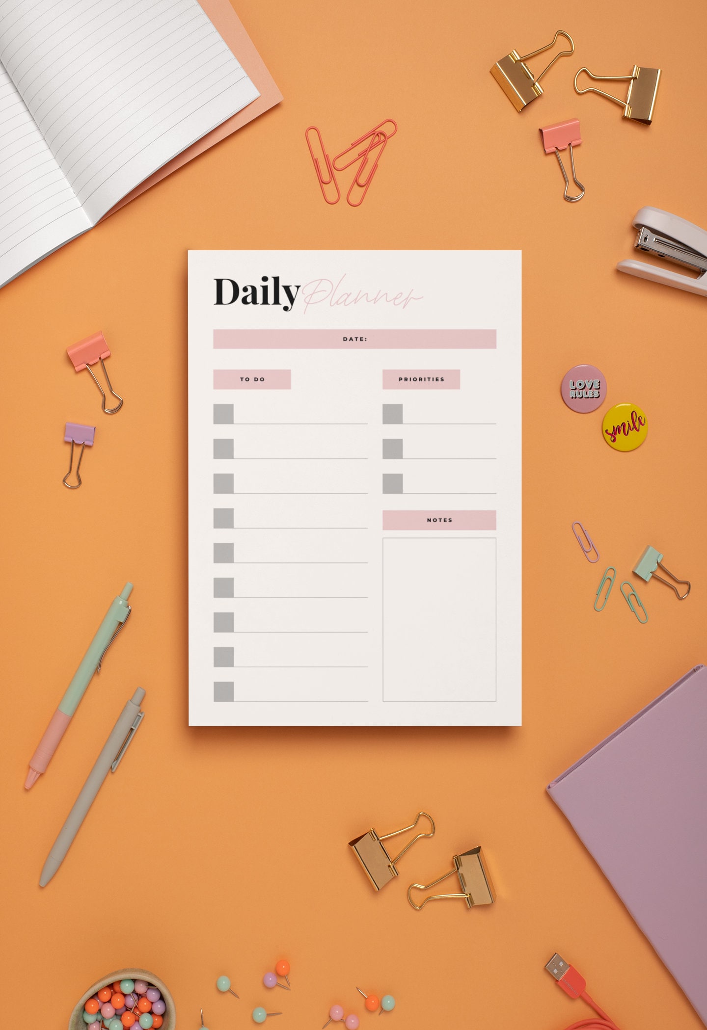 Daily Planner Fillable Printable PDF. Minimalist Daily Planner Template ...