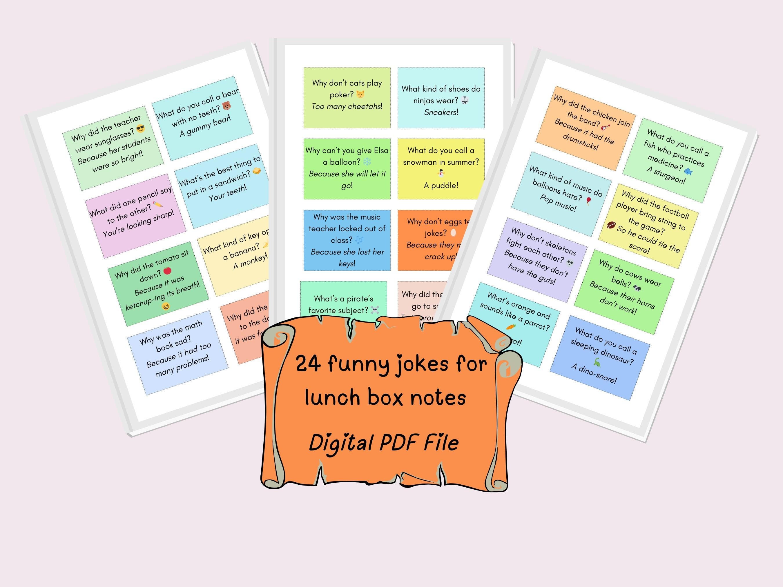 24 Funny Lunch Box Joke Notes for Kids | Printable Lunchbox Jokes ...