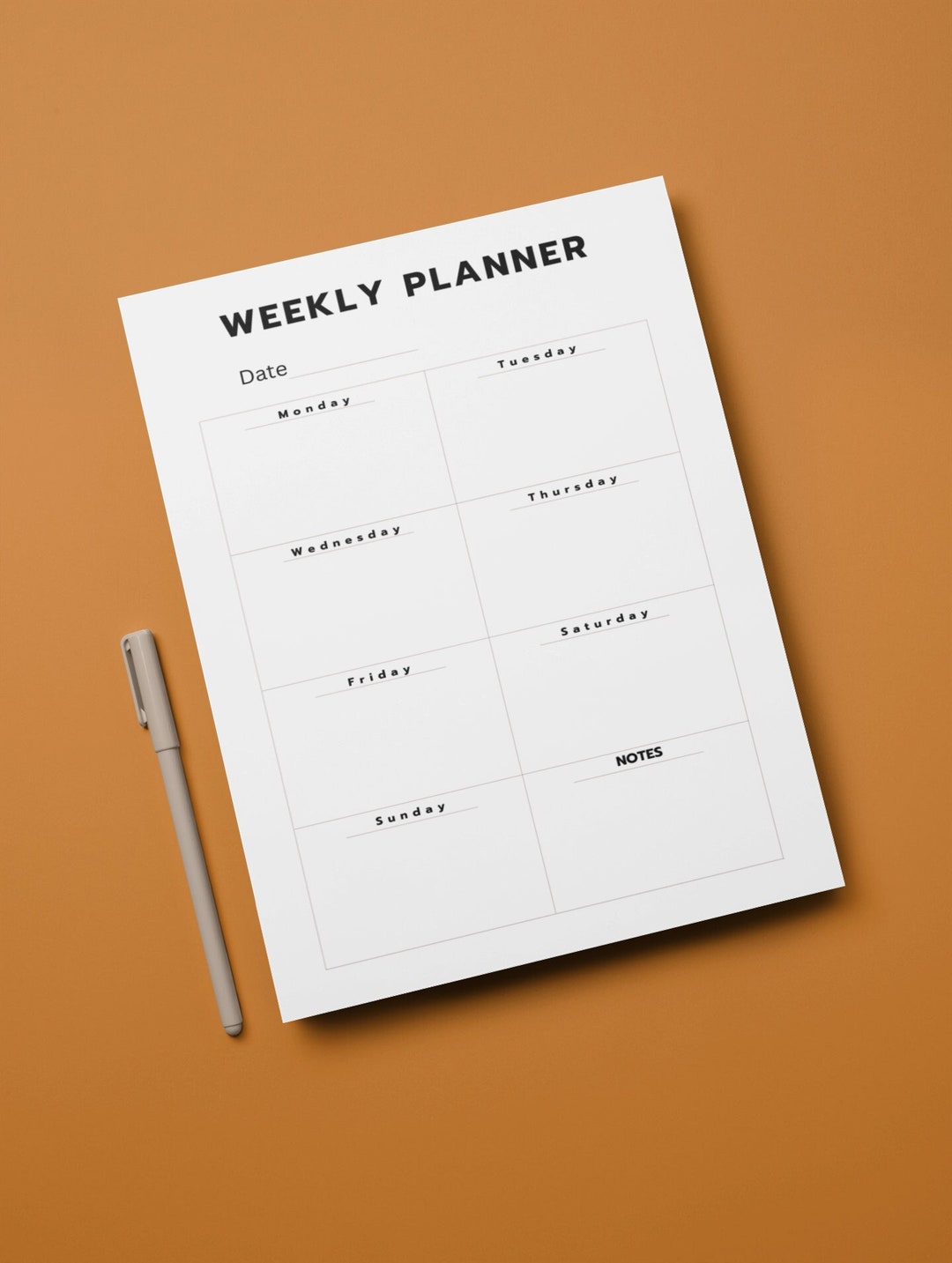 Weekly Planner Printable PDF. Simple Black and White Weekly Planner ...