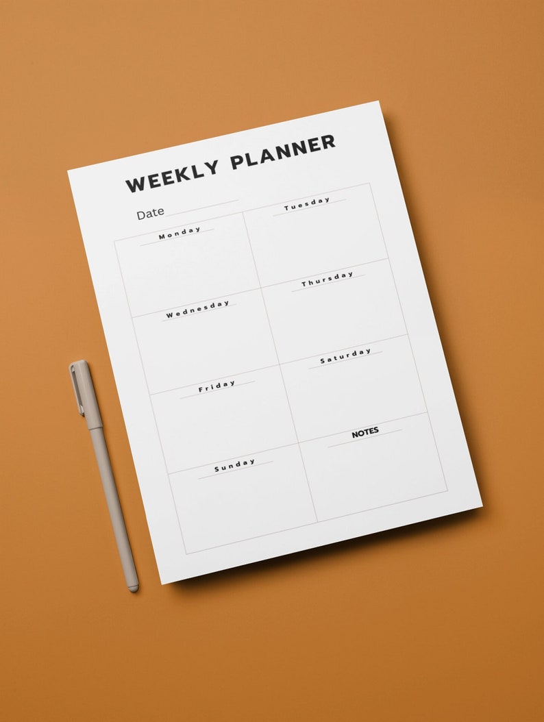 Weekly Planner Printable PDF. Simple Black and White Weekly Planner ...