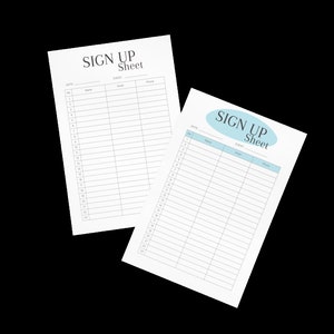 Sign up Sheet - Fillable Digital PDF Event Sign up Sheets - A4 / US ...