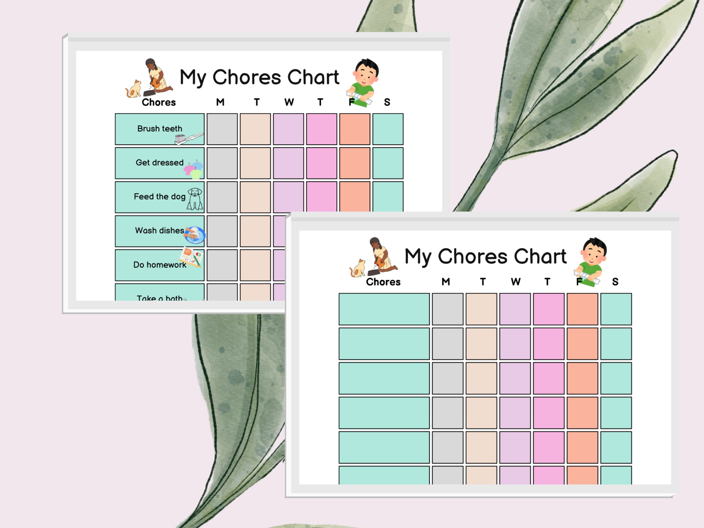 Kids Chore Chart/ Colorful Chores Chart Printable . Princess Digital ...