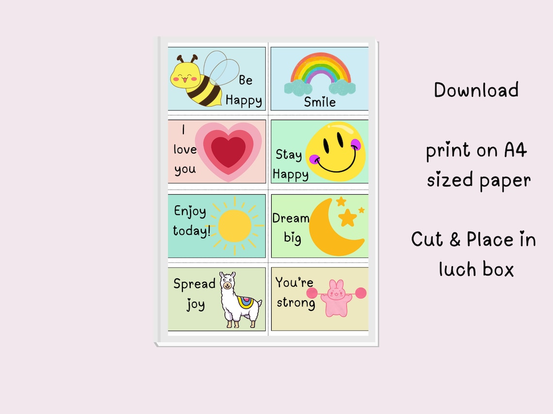 Cute Kids Lunch Box Printable Notes - Digital PDF | Cute ...