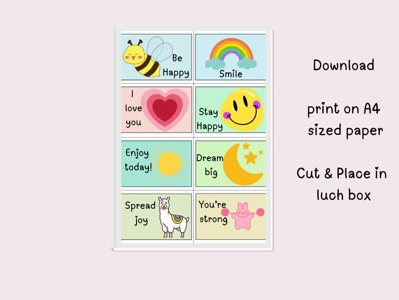 Cute Kids Lunch Box Printable Notes - Digital PDF | Cute ...