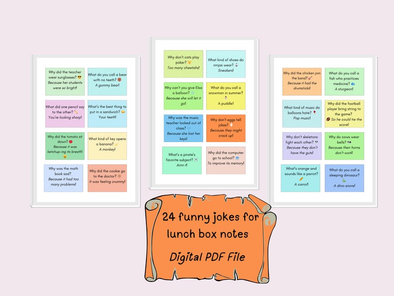 24 Funny Lunch Box Joke Notes for Kids | Printable Lunchbox Jokes ...