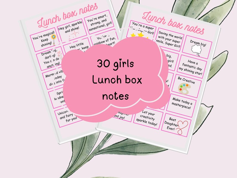 Printable Girls Lunch Box Notes Digital PDF Cute & Inspirational School ...