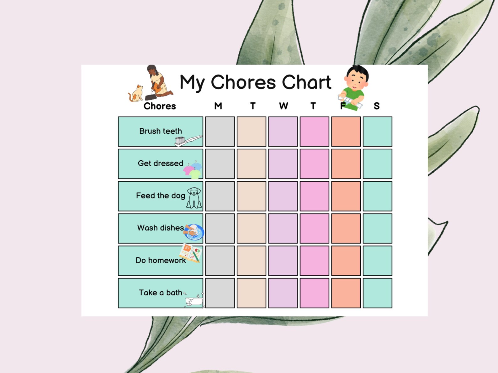 Kids Chore Chart/ Colorful Chores Chart Printable . Princess Digital ...