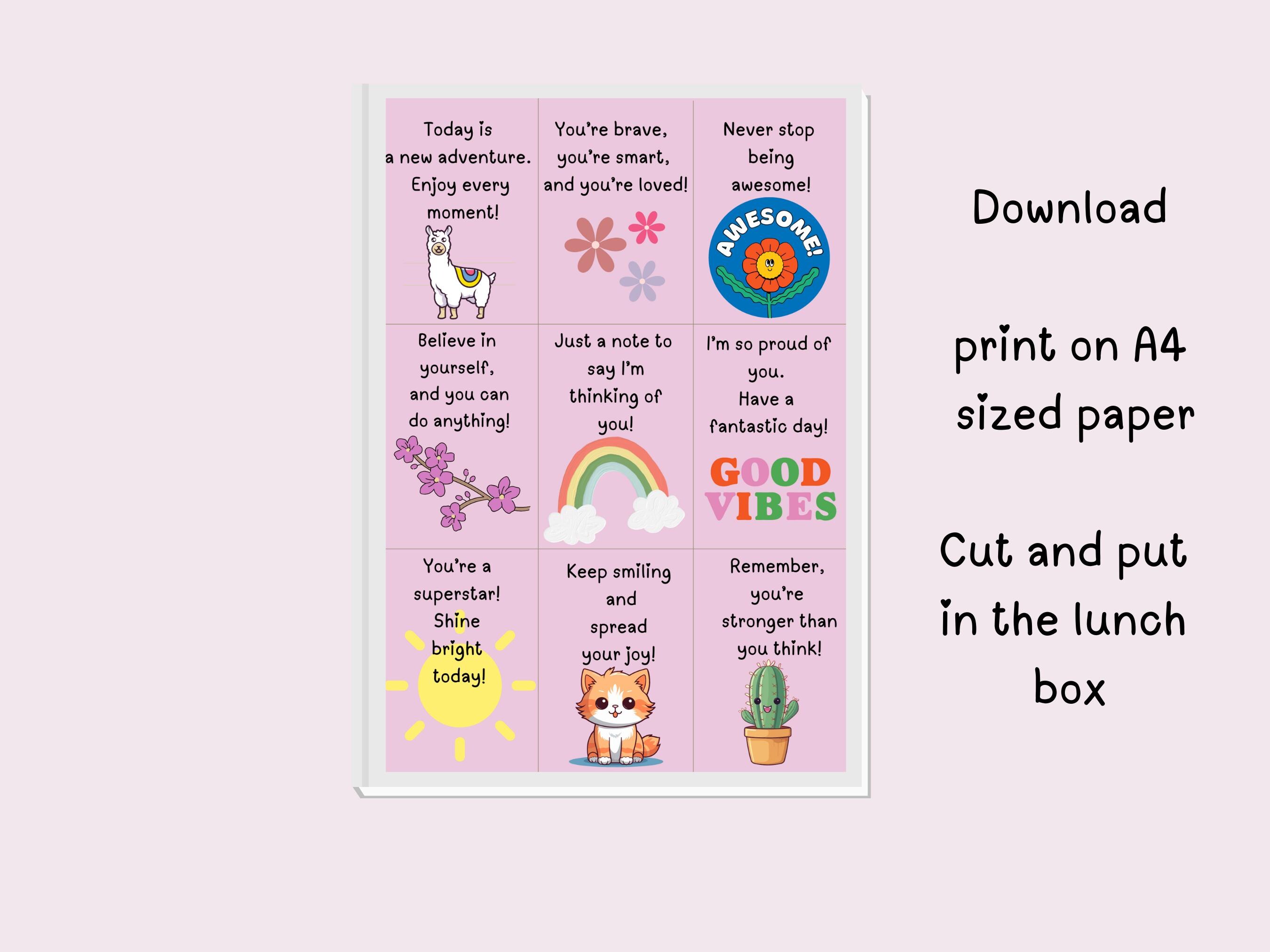 Printable Girls Lunch Box Notes - Digital PDF | 27 Cute & Inspirational ...