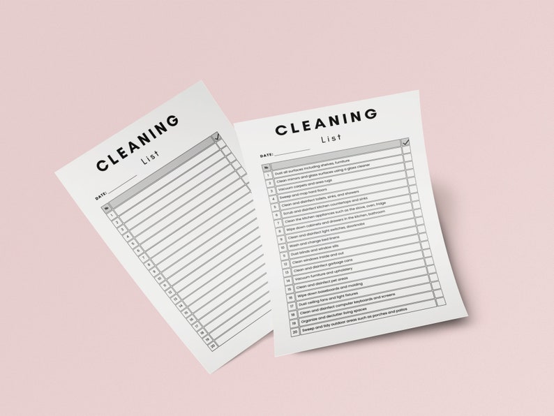 Cleaning List, PDF Fillable Printable Cleaning / Chore List, Digital ...