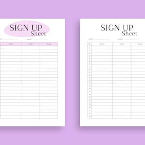 Sign up Sheet - Fillable Digital PDF Event Sign up Sheets - A4 / US ...