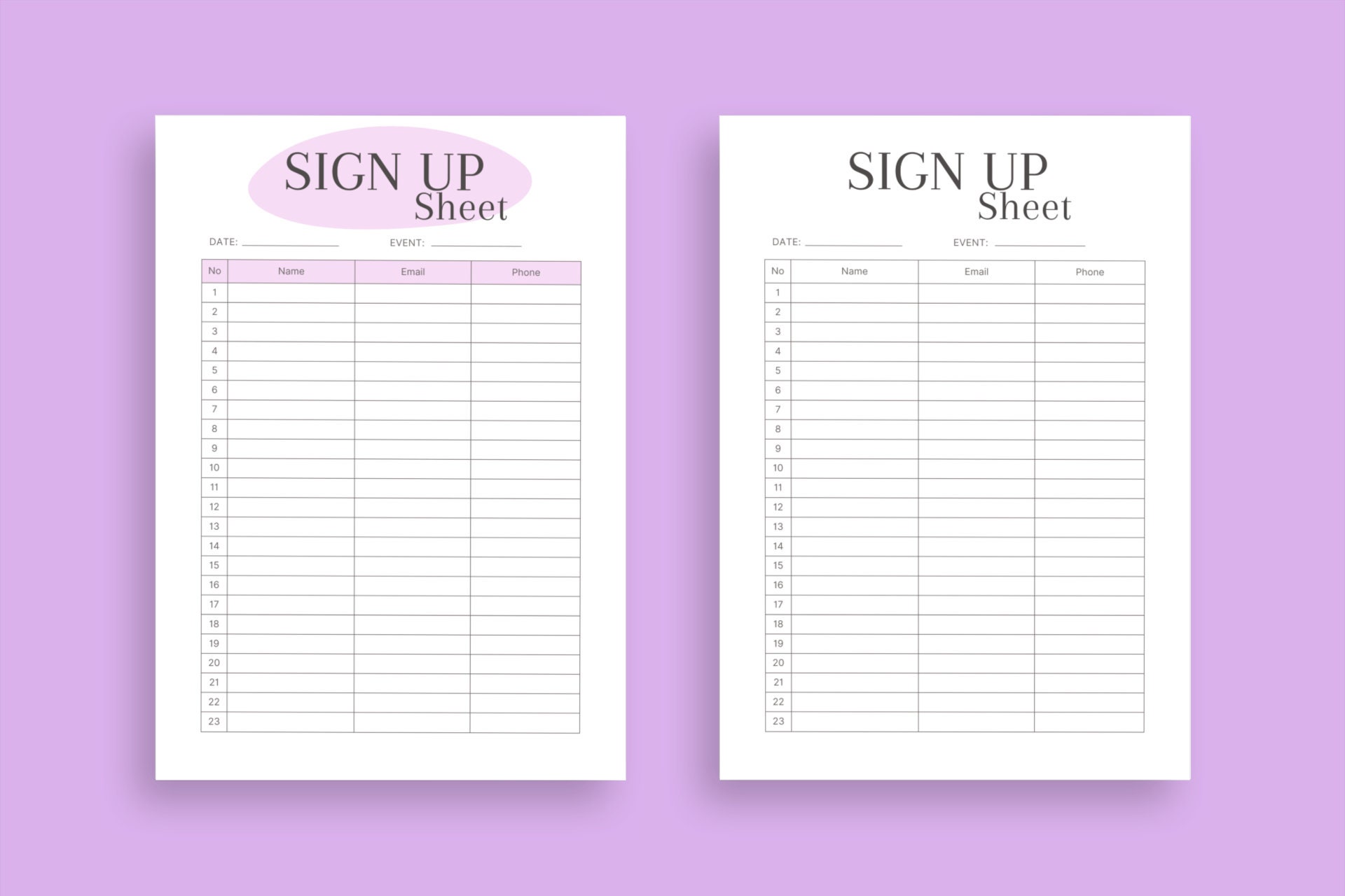 Sign up Sheet Fillable Digital PDF Event Sign up Sheets A4 / US Letter ...