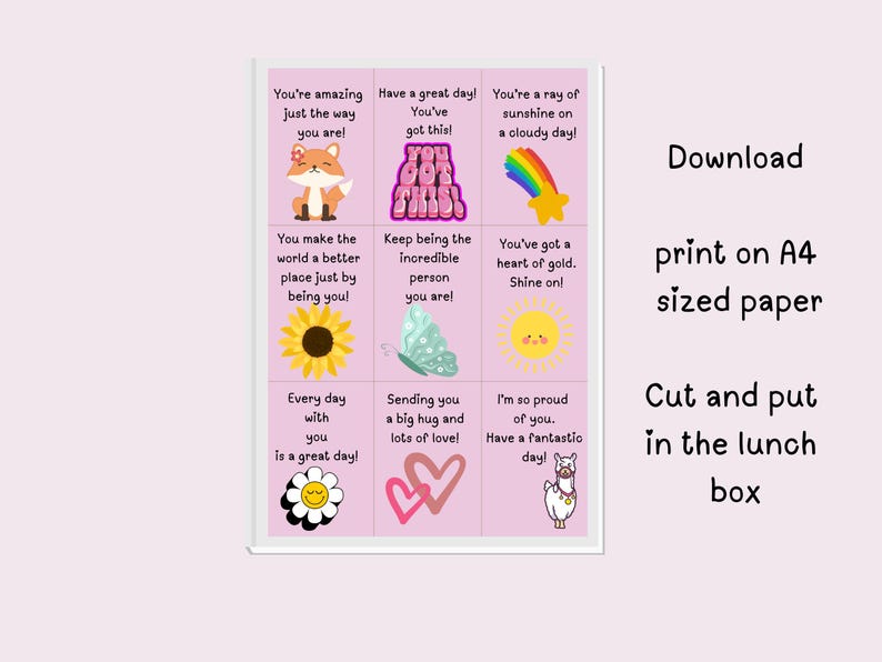 Printable Girls Lunch Box Notes - Digital PDF | 27 Cute & Inspirational ...