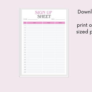Sign up Sheet - Non Fillable Digital PDF Event Sign up Sheets - A4 / US ...
