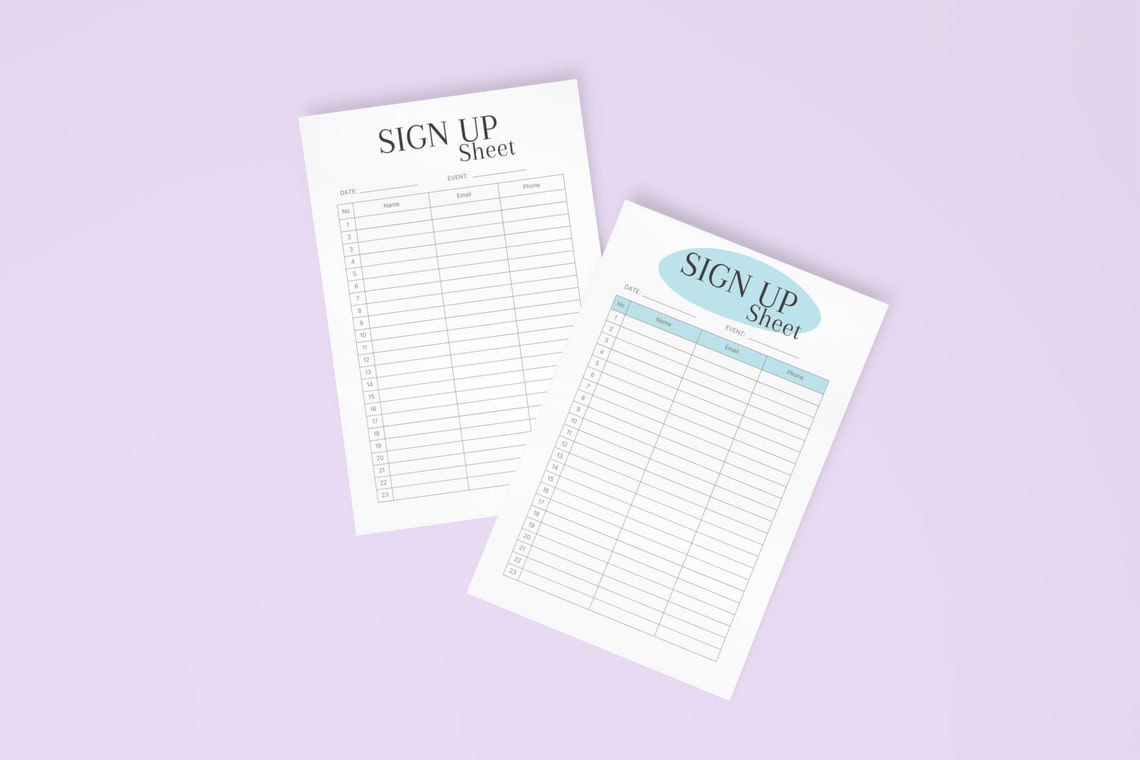 Sign up Sheet - Fillable Digital PDF Event Sign up Sheets - A4 / US ...