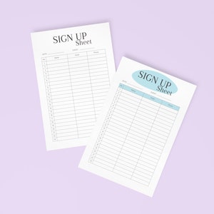 Sign up Sheet - Fillable Digital PDF Event Sign up Sheets - A4 / US ...