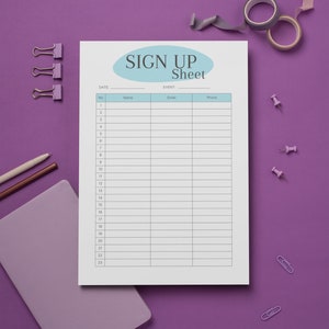 Sign up Sheet - Fillable Digital PDF Event Sign up Sheets - A4 / US ...