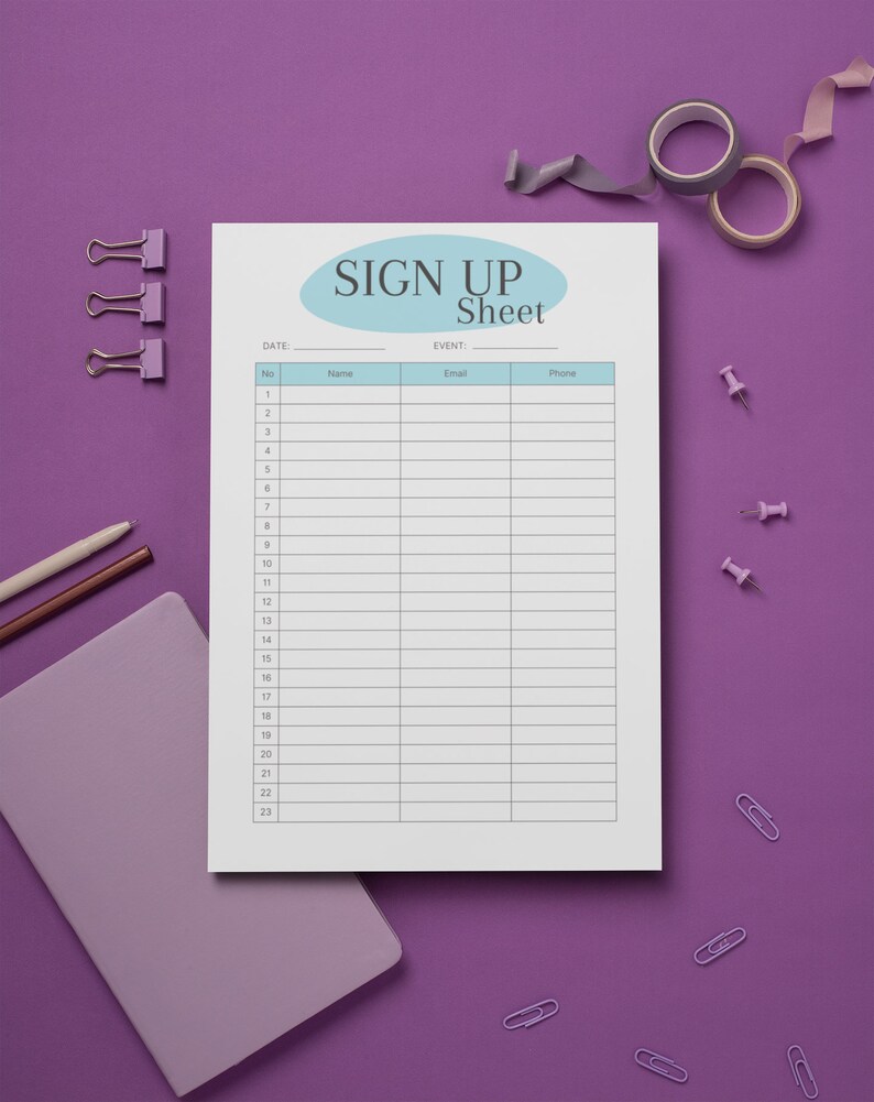 Sign up Sheet Fillable Digital PDF Event Sign up Sheets A4 / US Letter ...