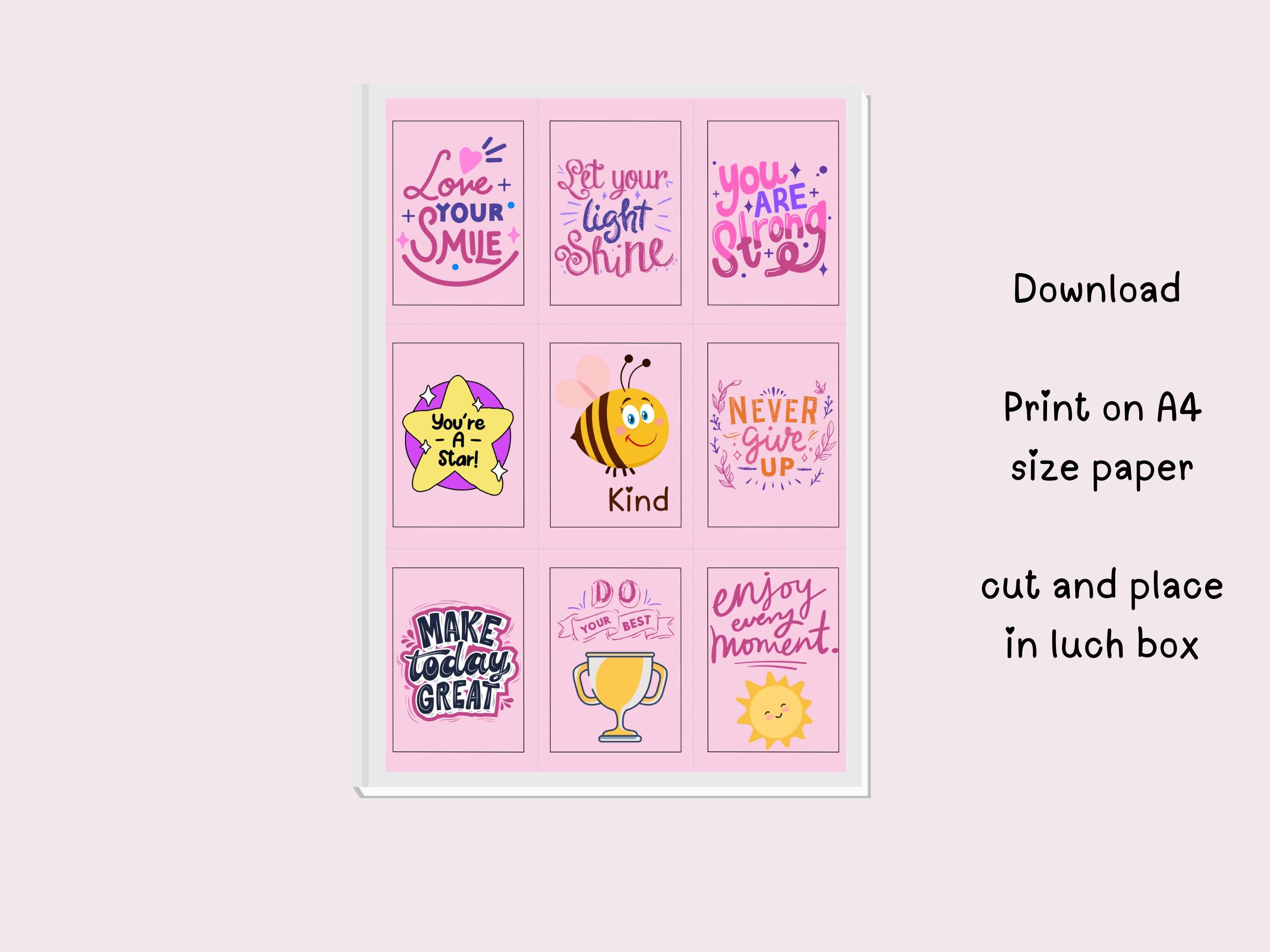 Printable Girls Lunch Box Notes Digital PDF Cute & Inspirational School ...