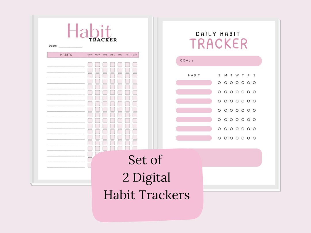 Printable Pink Monthly Daily Habit Tracker Set of 2 Digital PDF for ...