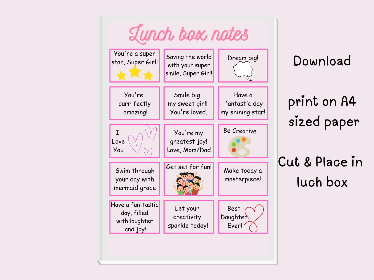 Printable Girls Lunch Box Notes - Digital PDF | Cute & Inspirational ...