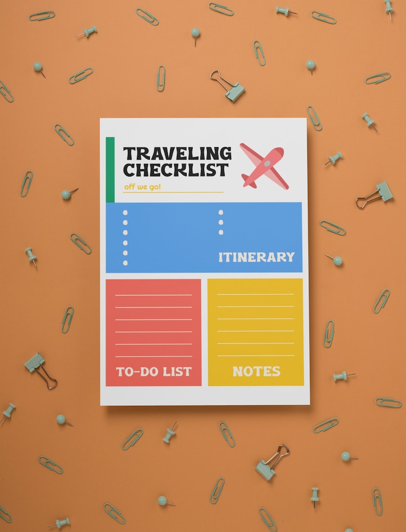 Travel Checklist Digital PDF Printable. Colorful Travel - Etsy