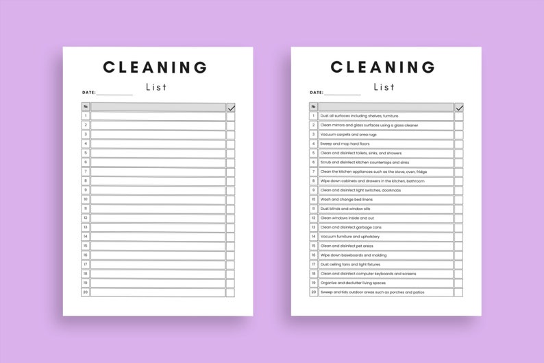 Cleaning List, PDF Fillable Printable Cleaning / Chore List, Digital ...