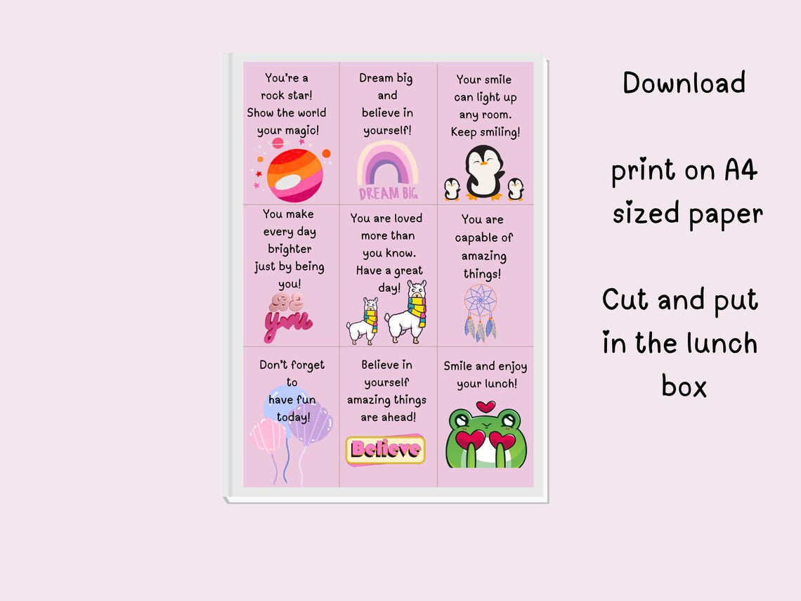 Printable Girls Lunch Box Notes - Digital PDF | 27 Cute & Inspirational ...