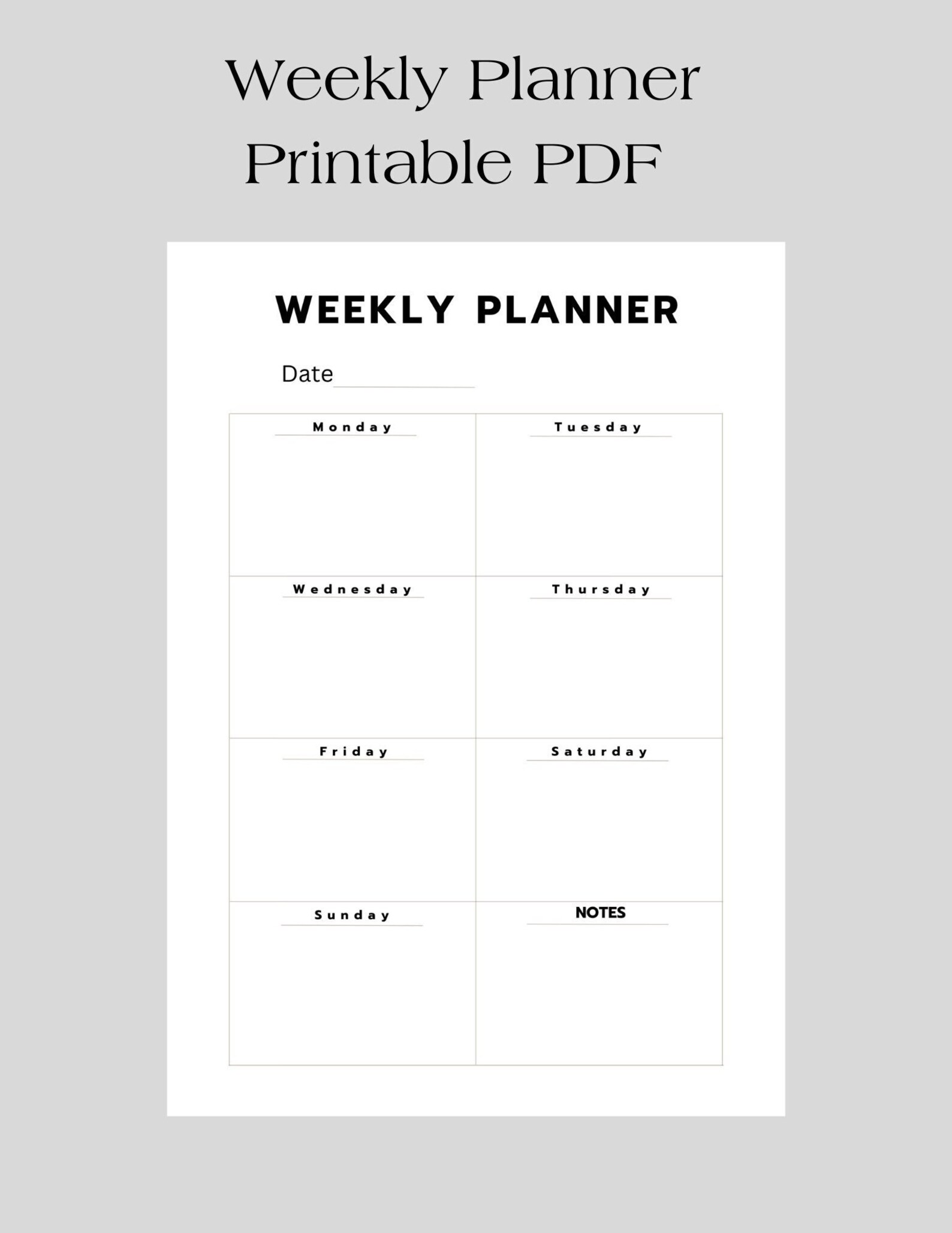 Weekly Planner Printable PDF. Simple Black and White Template - Etsy