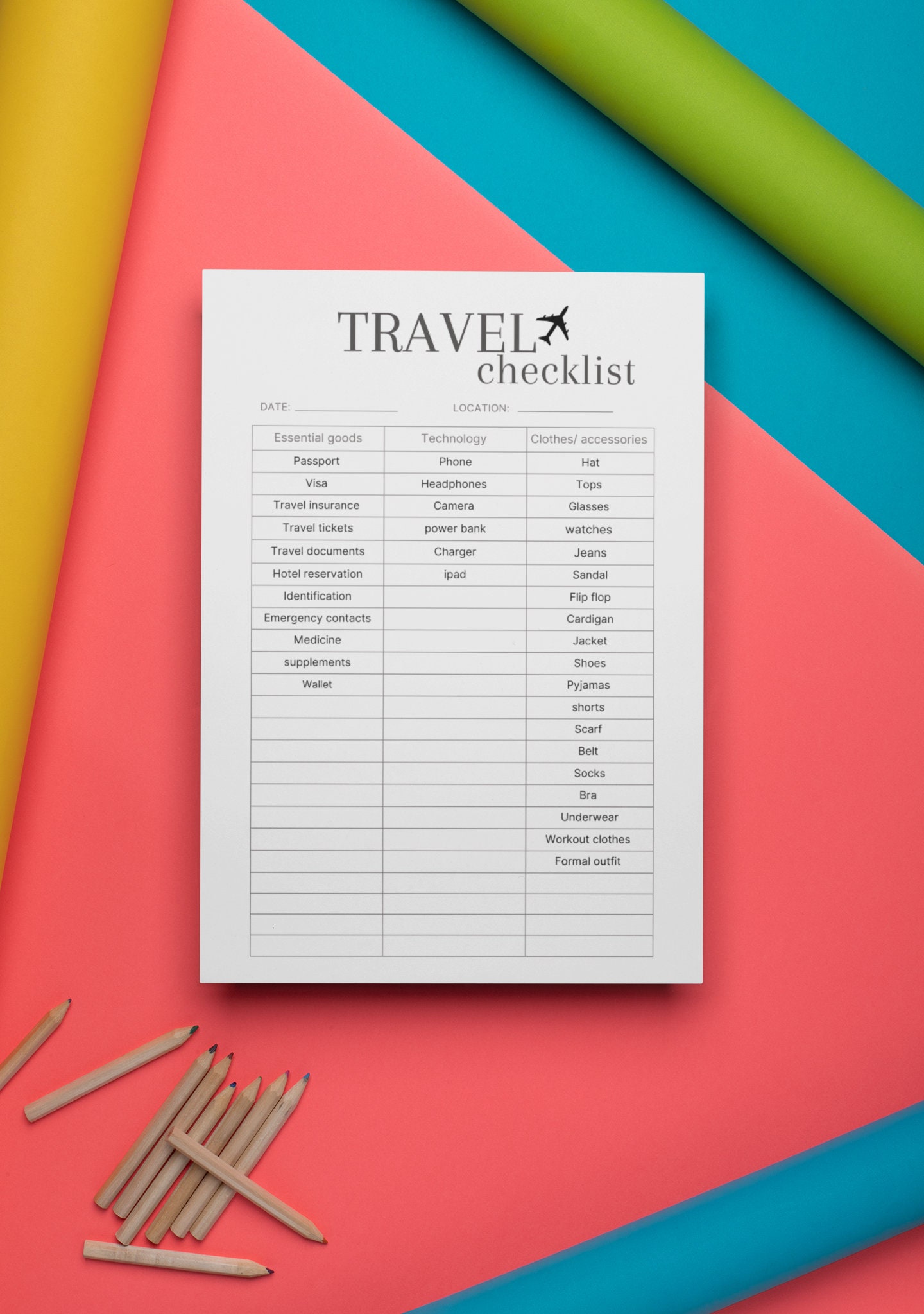 Travel Checklist Digital PDF Printable. Minimalist Travel - Etsy