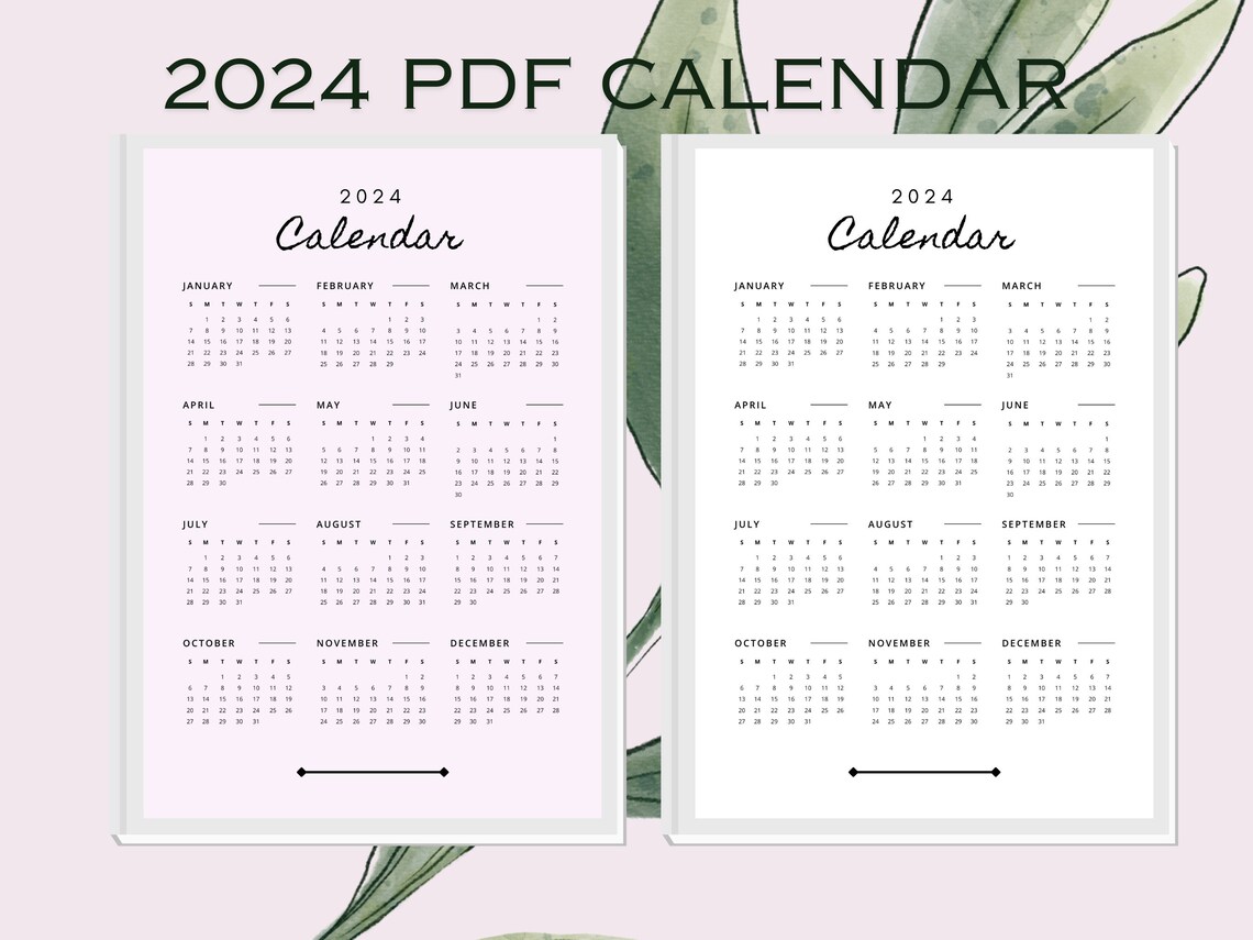 2024 Calendar, Digital PDF Printable Calendar/ 2024 Calendar PDF ...