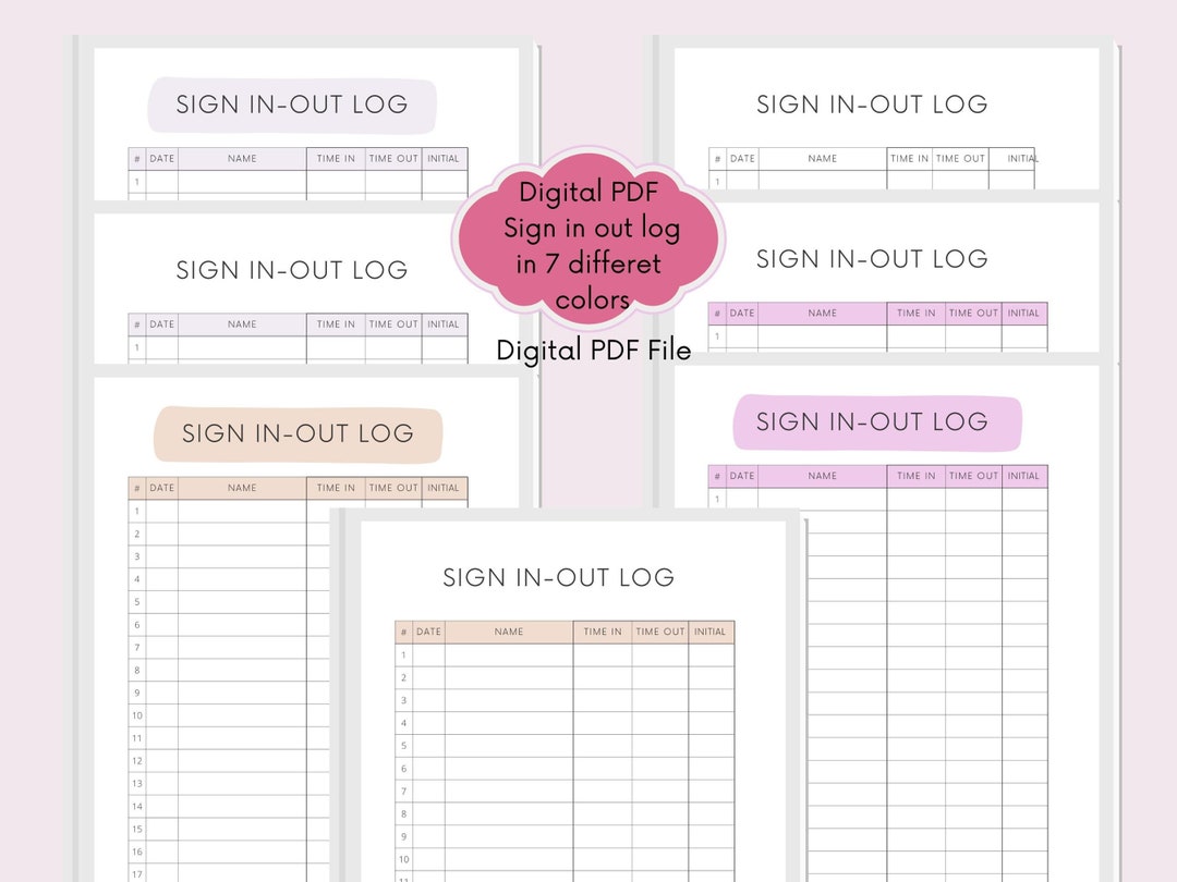 Sign in and Out Log/ Sheet - Unfillable Digital PDF Sign in Out Sheets ...