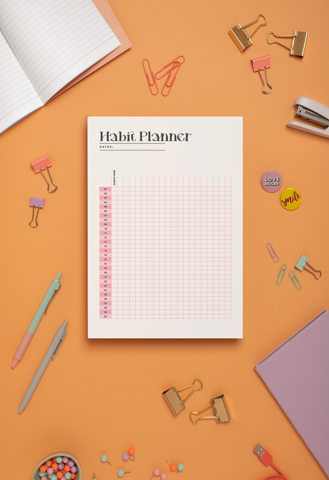 Habit Tracker PDF Printable. Pink Minimalist Monthly Habit Tracker PDF ...