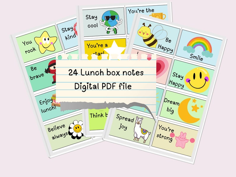 Cute Kids Lunch Box Printable Notes - Digital PDF | Cute ...