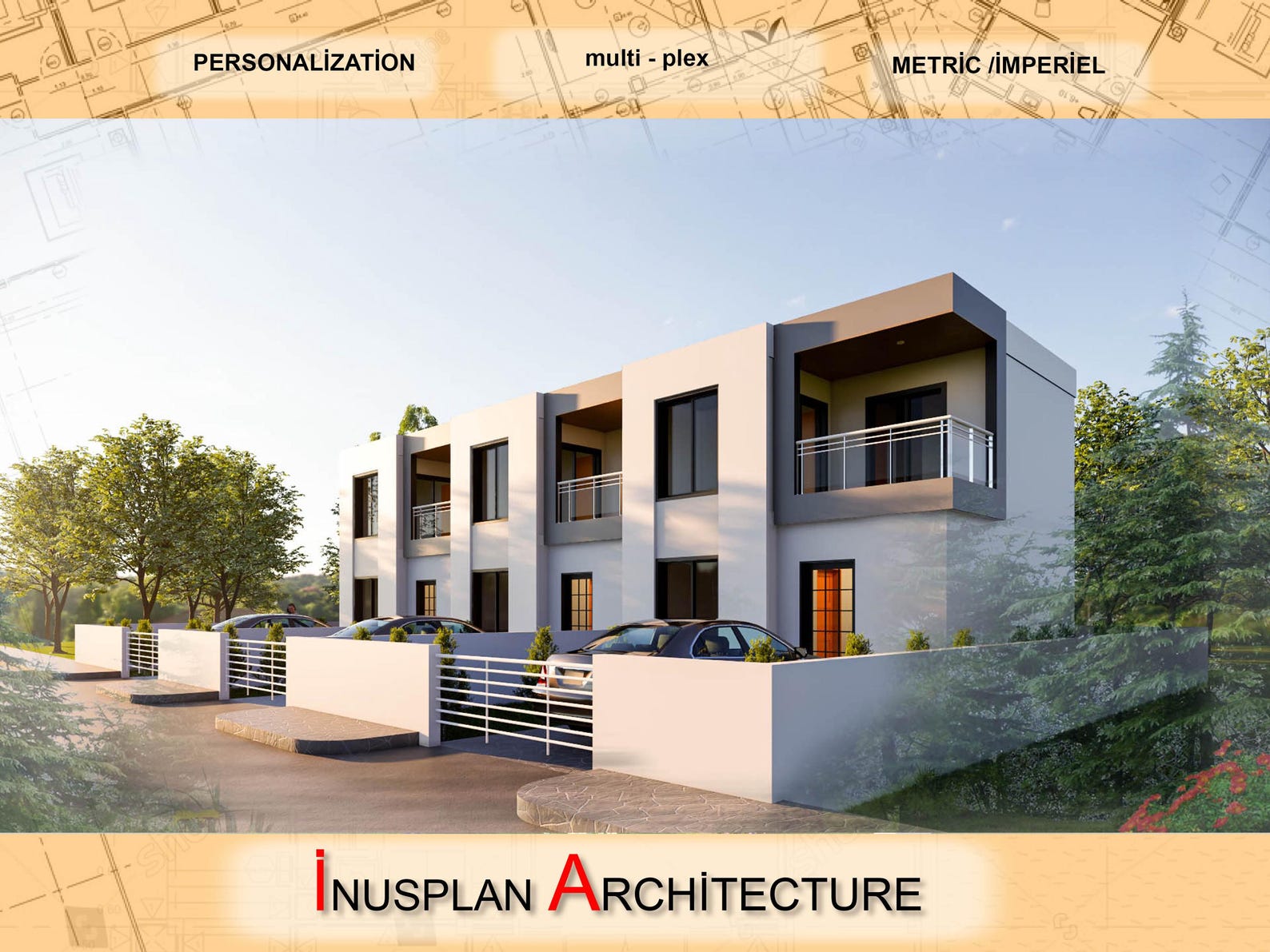 Modern Multi-family Home Plan: 3-unit Duplex With Garden (PDF & DWG) - Etsy